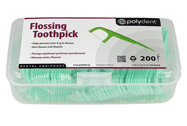 Flossing toothpicks Polydent, thin floss (4 x 50 pcs.) cienka nitka ...